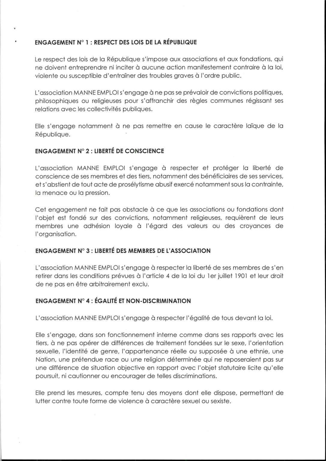 Contrat d'Engagement Républicain - LA MANNE EMPLOI